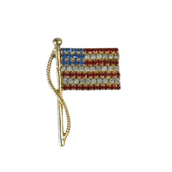 Vintage | Jewelry | 98s Gold Plate Red White Blue Rhinestone Patriotic ...